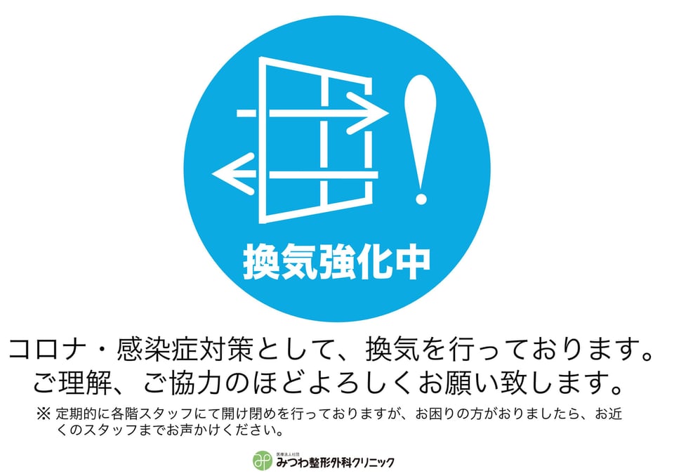 新型コロナウイルスの対策 ～換気による3密の解消 ～ 当院からのお知らせ 医療法人社団 みつわ整形外科クリニック